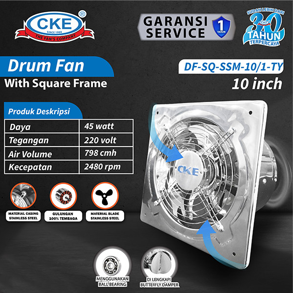 Jual CKE Exhaust Fan Stainless 10 Inch Duct Booster Fan Ducting Square ...