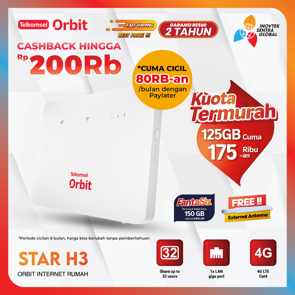 Jual Orbit Star H3 / Star H2 Modem Router Wifi B313 Telkomsel 4G Bonus ...