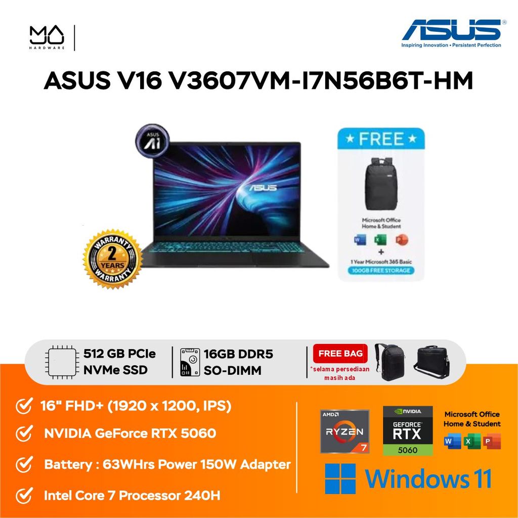 Jual ASUS Gaming V16 V3607VM-I7N56B6T-HM Intel Core 7 Processor 240H ...