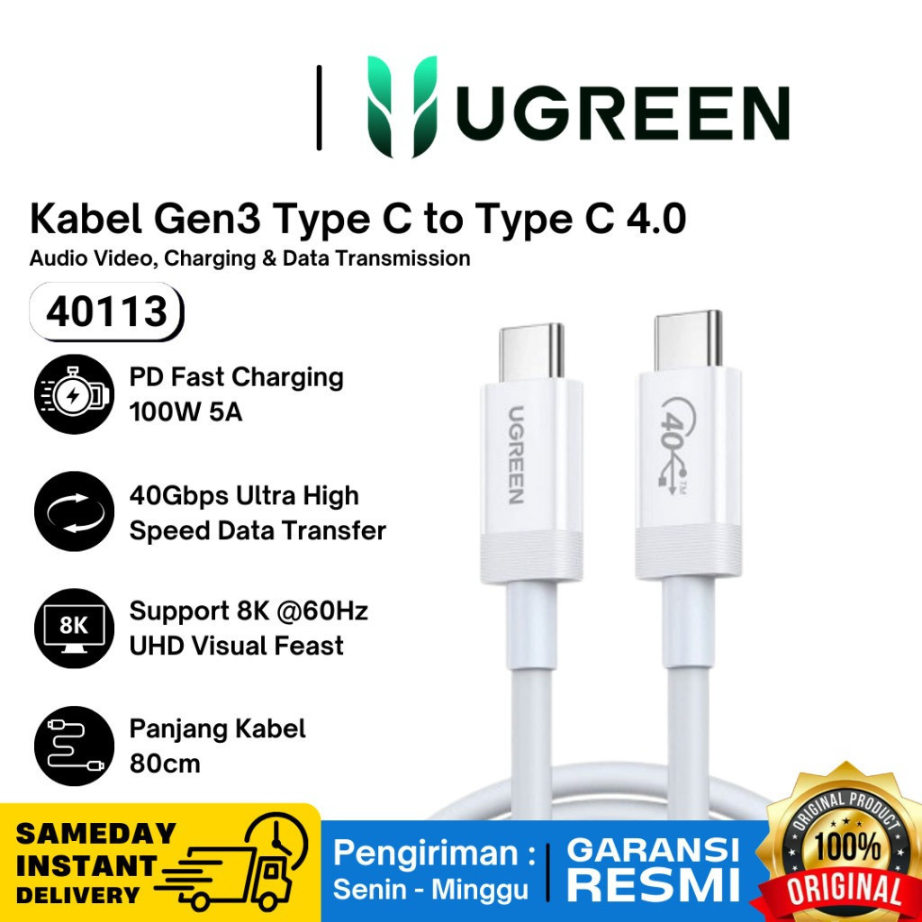 Jual Ugreen Kabel Charger Data 100W 5A Thunderbolt 40Gbps Video 8K USB ...