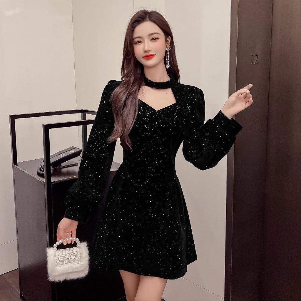Jual EMITA BLOOM baju mini dress hitam polos dinner lengan panjang ...
