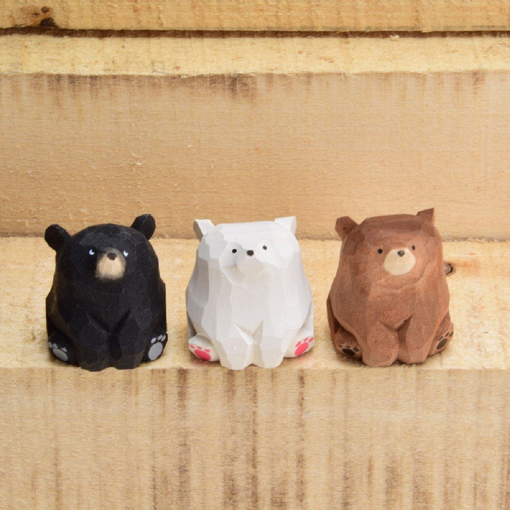 Jual Wooden Bear Miniature Polar Bear Crafts Ornaments Cute Mini Solid ...