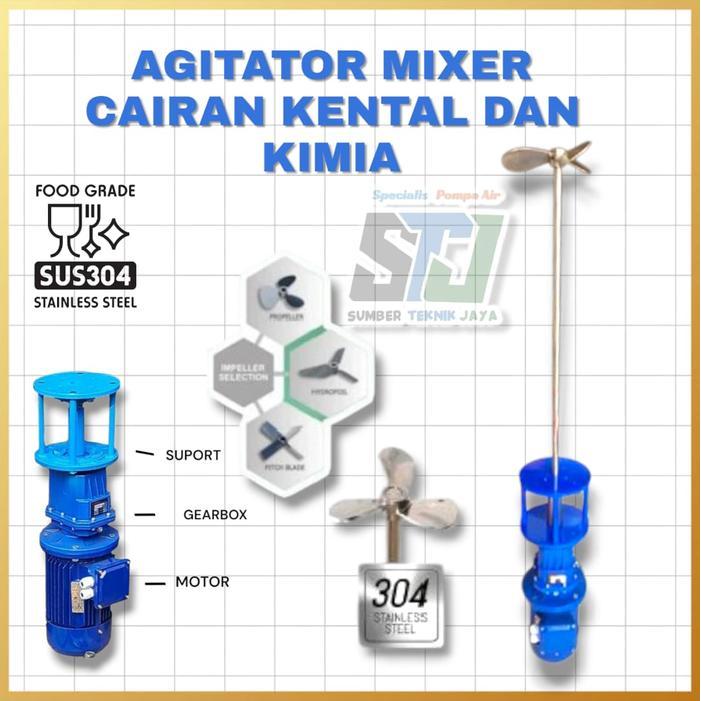 Jual Agitator Mixer Kimia SS304 3KW 4HP 3 Phase 2 Pole Dengan Gearbox 1 ...