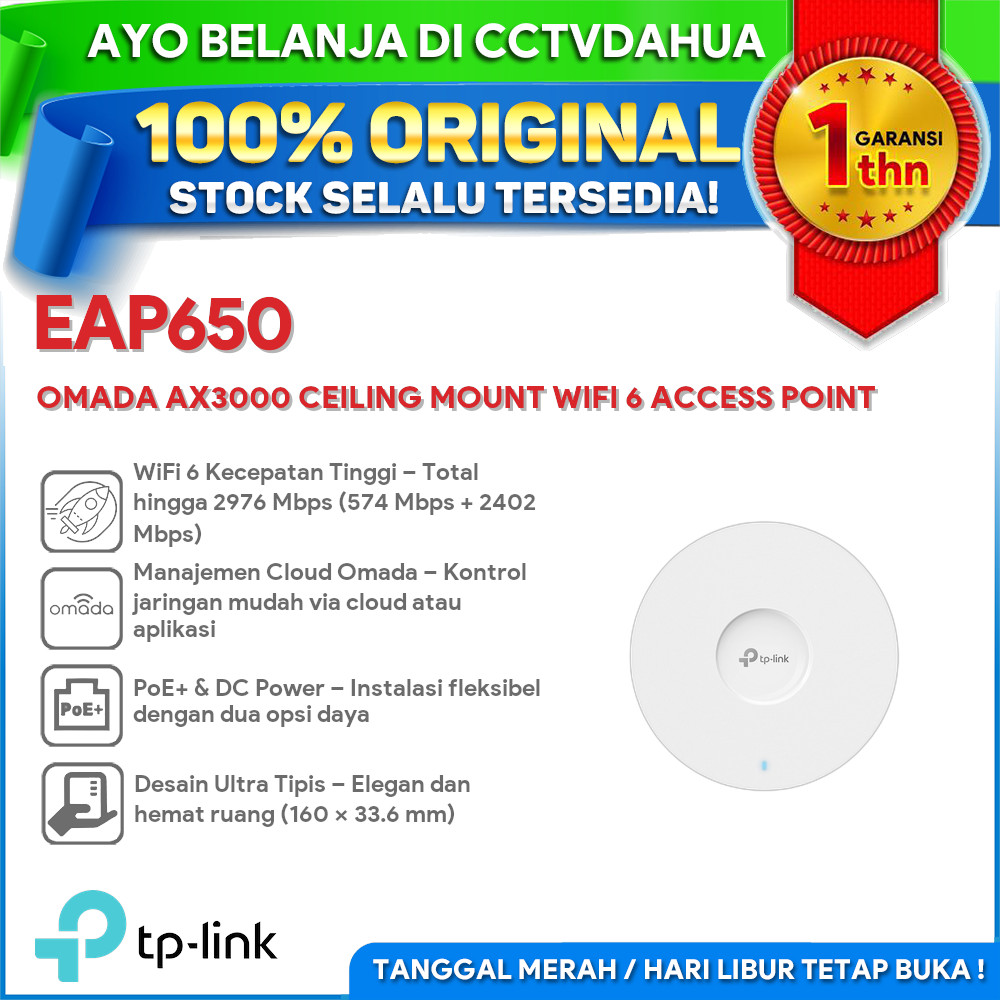 Jual TP-LINK OMADA EAP650 AX3000 CEILING MOUNT WIFI 6 ACCESS POINT ...