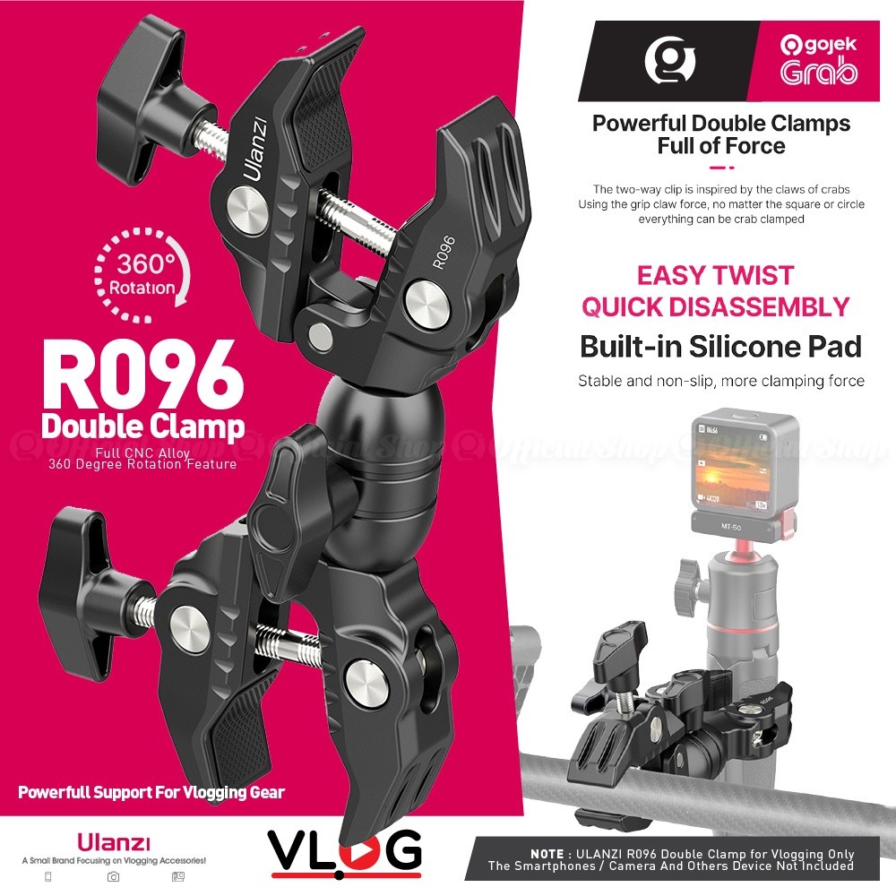 Jual ULANZI R096 Double Metal Clamp with T-Shape Bar 360 Rotate Magic ...