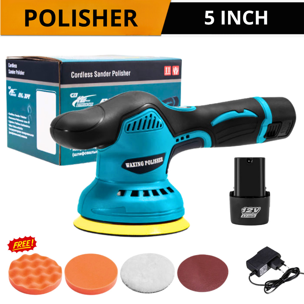 Jual VODA Mesin Poles Mobil Portable 5 Inch 2 Baterai 12 Volt Polisher ...