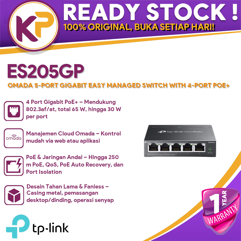 Jual TP-LINK ES205GP OMADA 5-PORT GIGABIT EASY MANAGED SWITCH WITH 4 ...