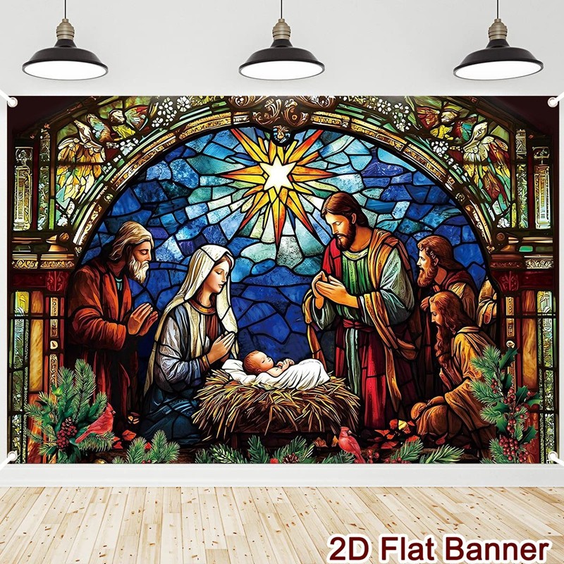Jual Nativity Scene Backdrop Banner Jesus' Birth Starry Night Banner ...