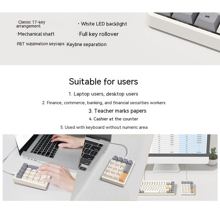 Jual 17 Keys Type C Wired Number Pad Meanical Numeric Keypad Photoshop ...