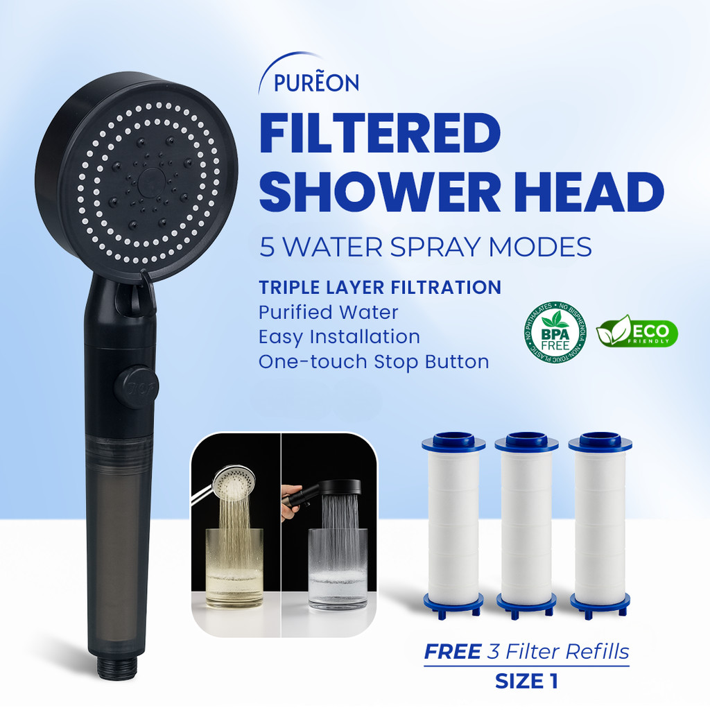 Jual [ Free 1+3 Refills ] PURẼON Filtered Shower Head 5 Mode Semprotan ...