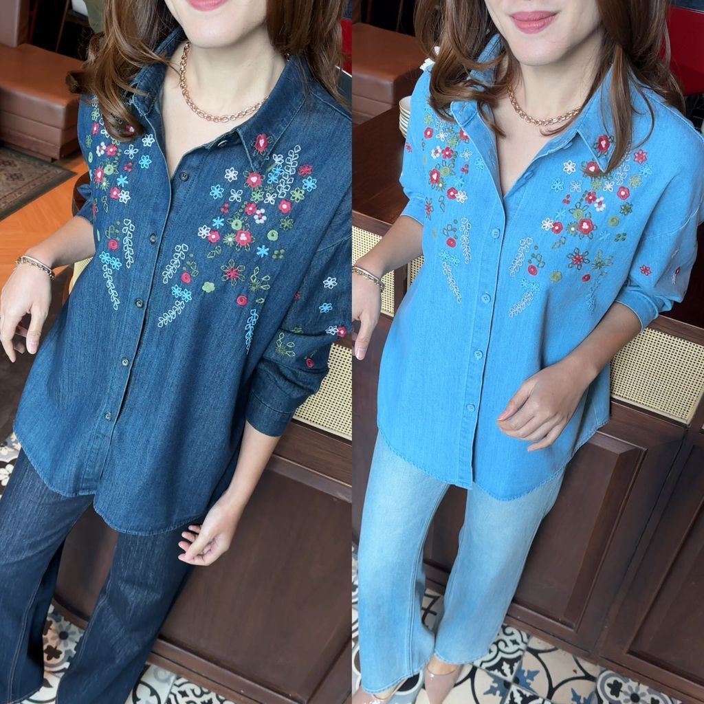 Jual HAKANA ANGIE denim shirt - atasan kemeja denim lengan panjang ...
