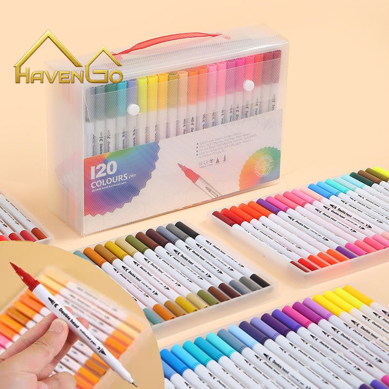 Jual Spidol Warna Set 12/36/60/100/120 Spidol Brush Pen 2 Tips Spidol ...
