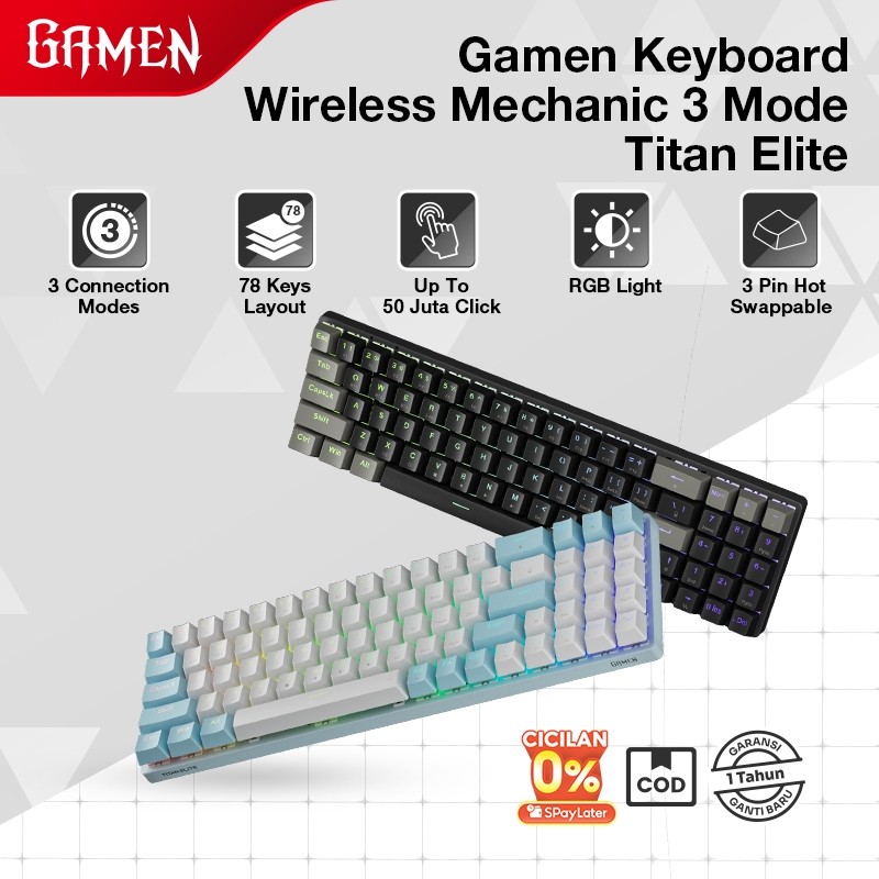 Jual GAMEN Titan Elite 3 Mode Wireless Mechanical Keyboard 78 Keys RGB ...