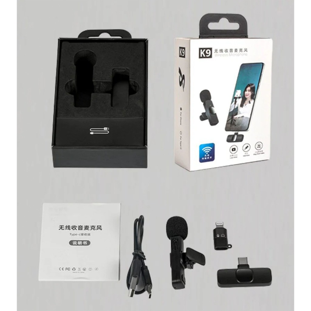 Jual Wireless Clip-on Microphone K9 Mini Mic Premium untuk Smartphone ...