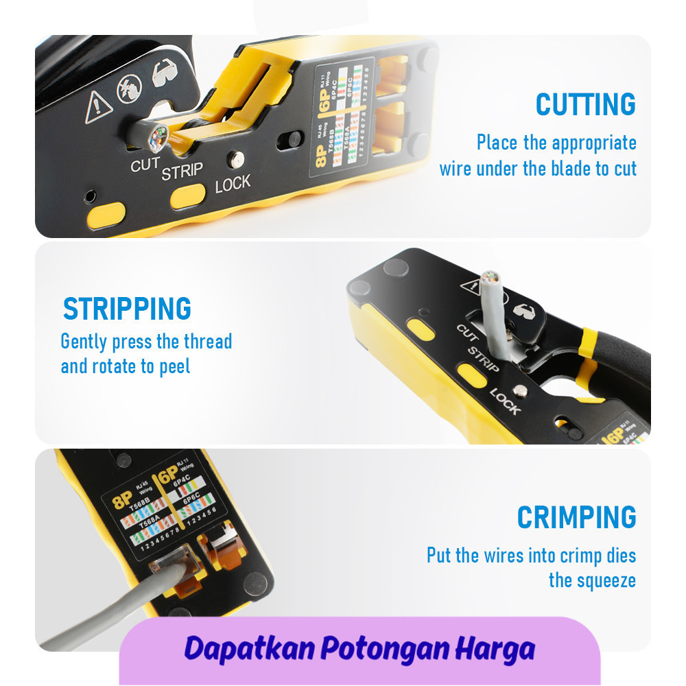 Jual SSN 8 in 1 RJ45 Crimp Tool Kit,Crimper tool,Cable Tester,Wire ...