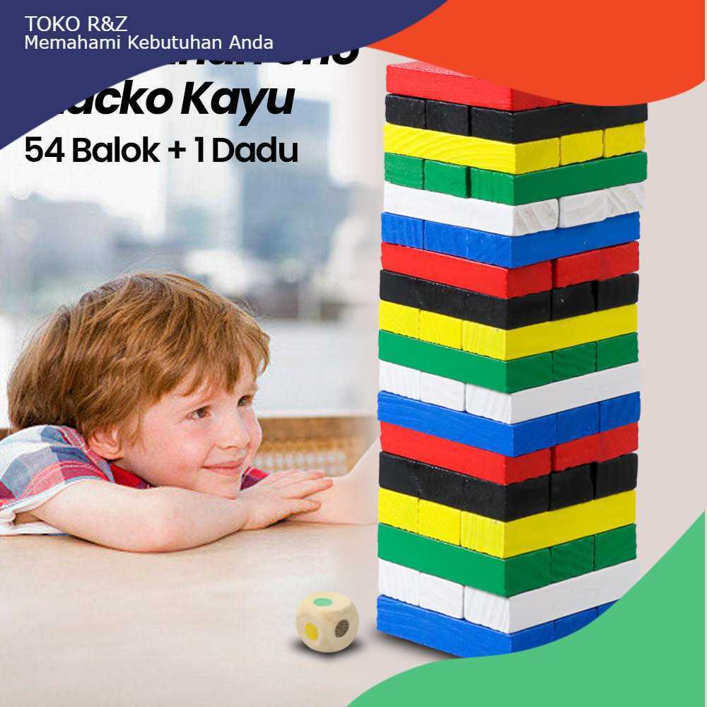 Jual Wiss Toy Permainan Uno Stacko Kayu 54 Balok dengan 1 Dadu - WT48 ...