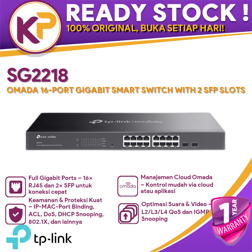 Jual TP-LINK SG2218 OMADA 16-PORT GIGABIT SMART SWITCH WITH 2 SFP SLOTS ...