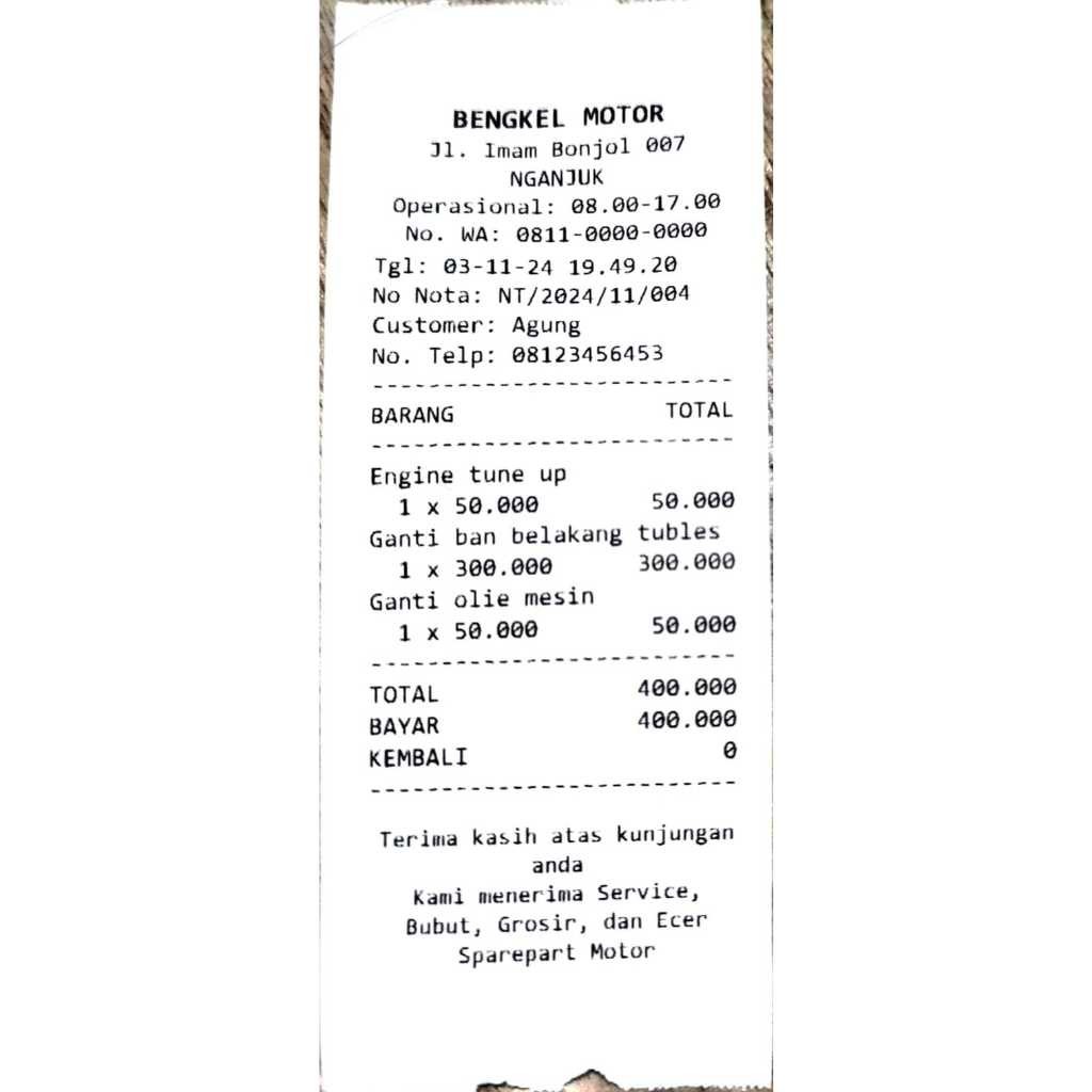 Jual Template Excel Nota Penjualan Semi Kasir Printer Thermal Auto ...