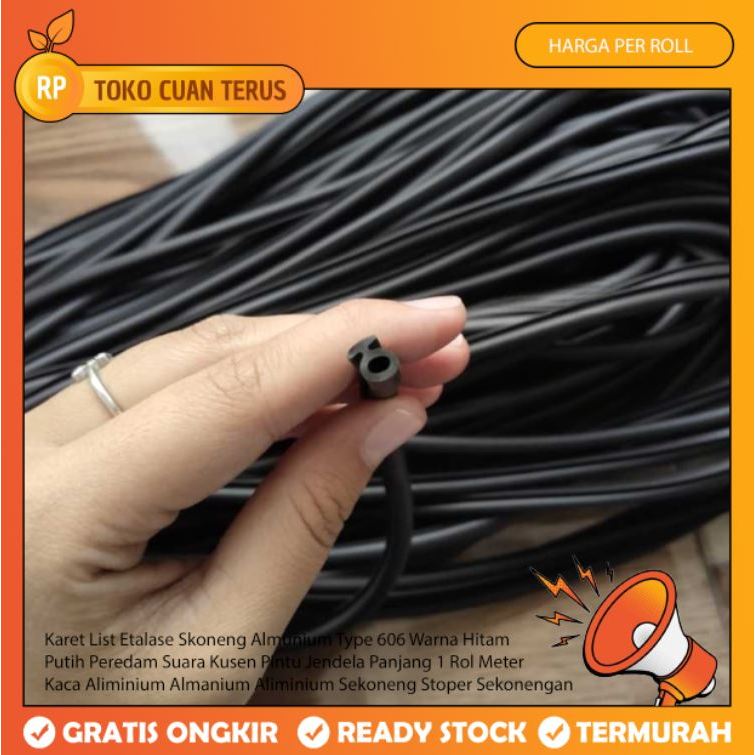 Jual Karet List Stoper Tipe 606 Panjang 1 Rol 35 Meter Hitam Putih ...