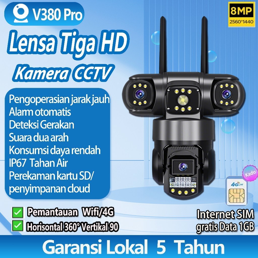 Jual (100% Bergaransi) CCTV v380pro 3 lensa 18MP HD CCTV using wireless ...