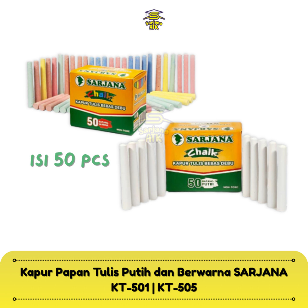 Jual (50 pcs) SARJANA Kapur Tulis Papan Sekolah Putih dan Warna Kapur ...