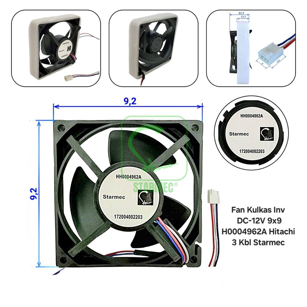 Jual Motor Fan Kulkas Inverter Hitachi DC 12V 9x9 3 Kbl H0004962A ...