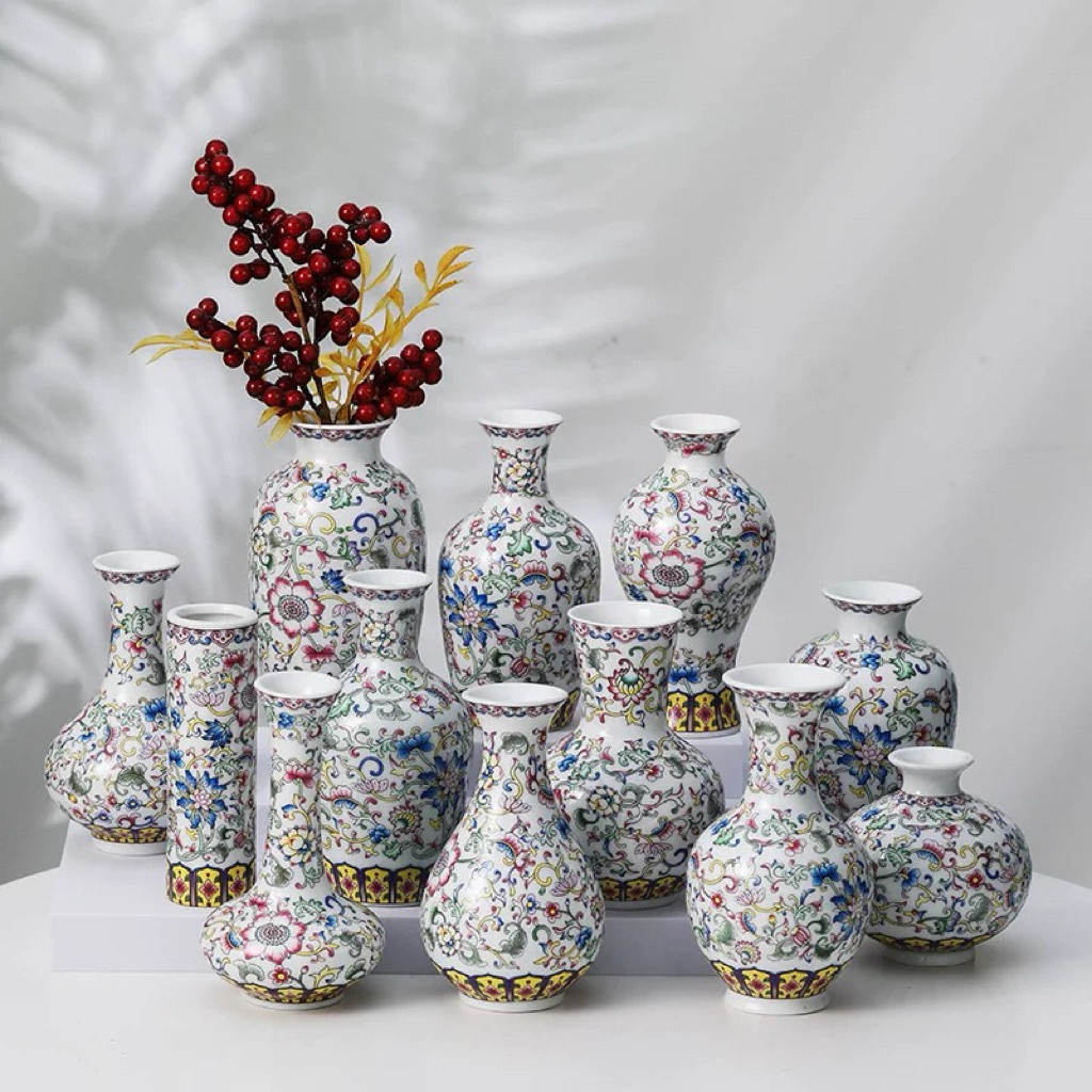 Jual Vas bunga keramik Cina Oriental / Chinoiserie Pajangan Vas Meja ...