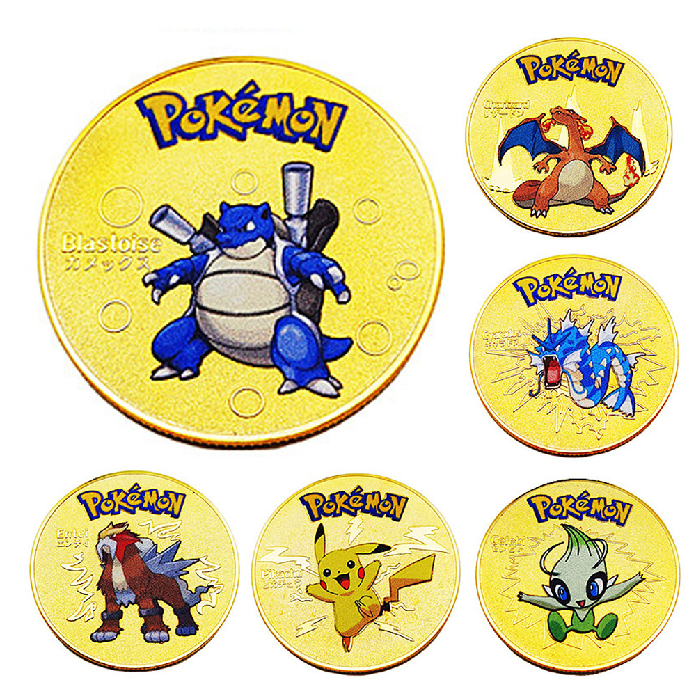 Jual Gold Pokemon Coins Metal Mewtwo Coins Anime Commemorative Coin ...