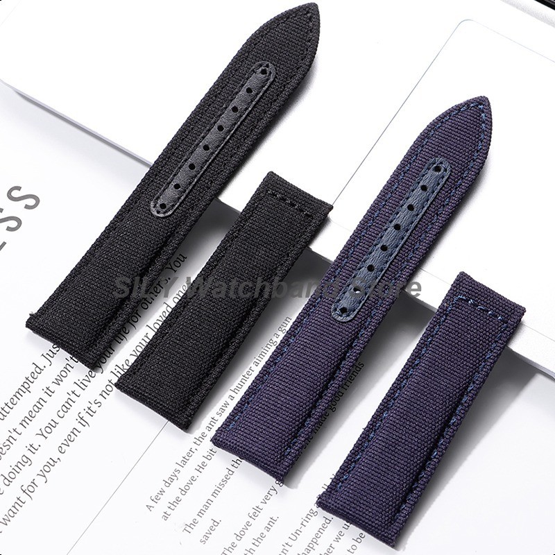 Jual Canvas Leather Strap 20/22mm Men Women Universal Nylon Leather Wat ...