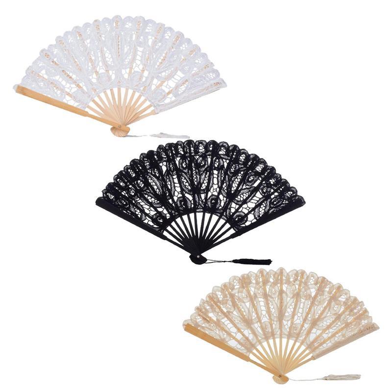 Jual Hollow Lace Folding Fan Black White Lace Folding Fan Vintage ...