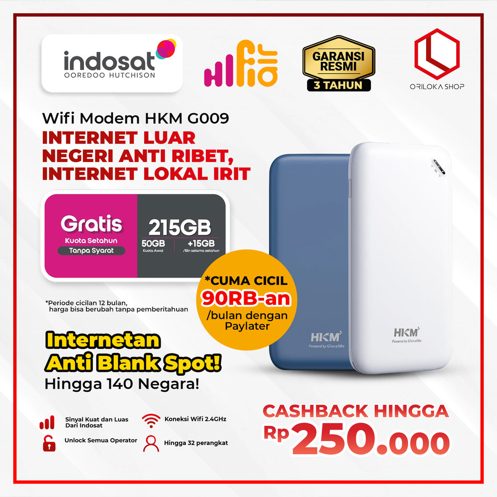 Jual Modem Wifi Portable Indosat HiFi Air MIFI HKM G009 4G - UNLIMITED ...