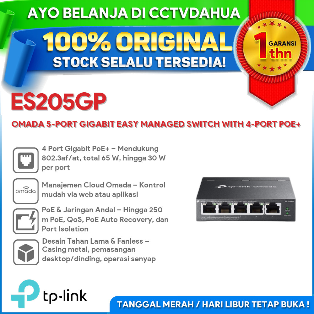 Jual TP-LINK ES205GP OMADA 5-PORT GIGABIT EASY MANAGED SWITCH WITH 4 ...