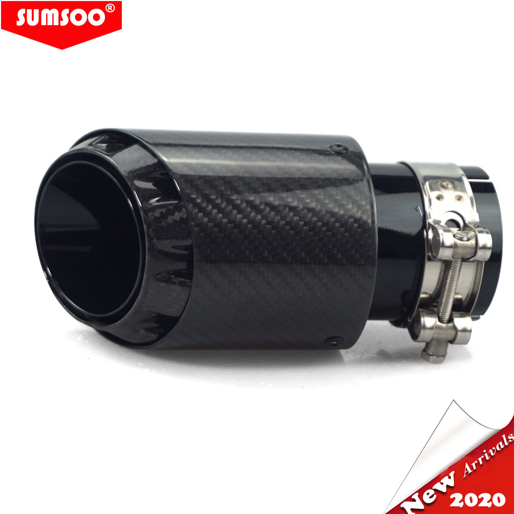 Jual New Car Carbon Muffler Tip Exhaust three-layer design bullet shape ...