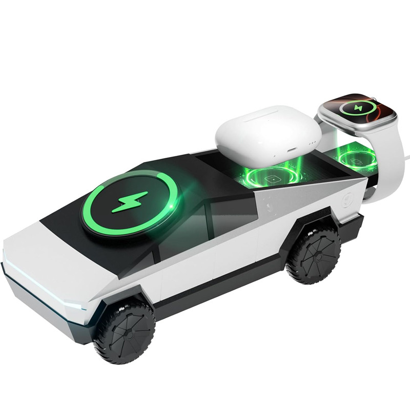 Jual 3 in 1 Magnetic Fast Wireless Charger Desktop Cybertruck Phone ...