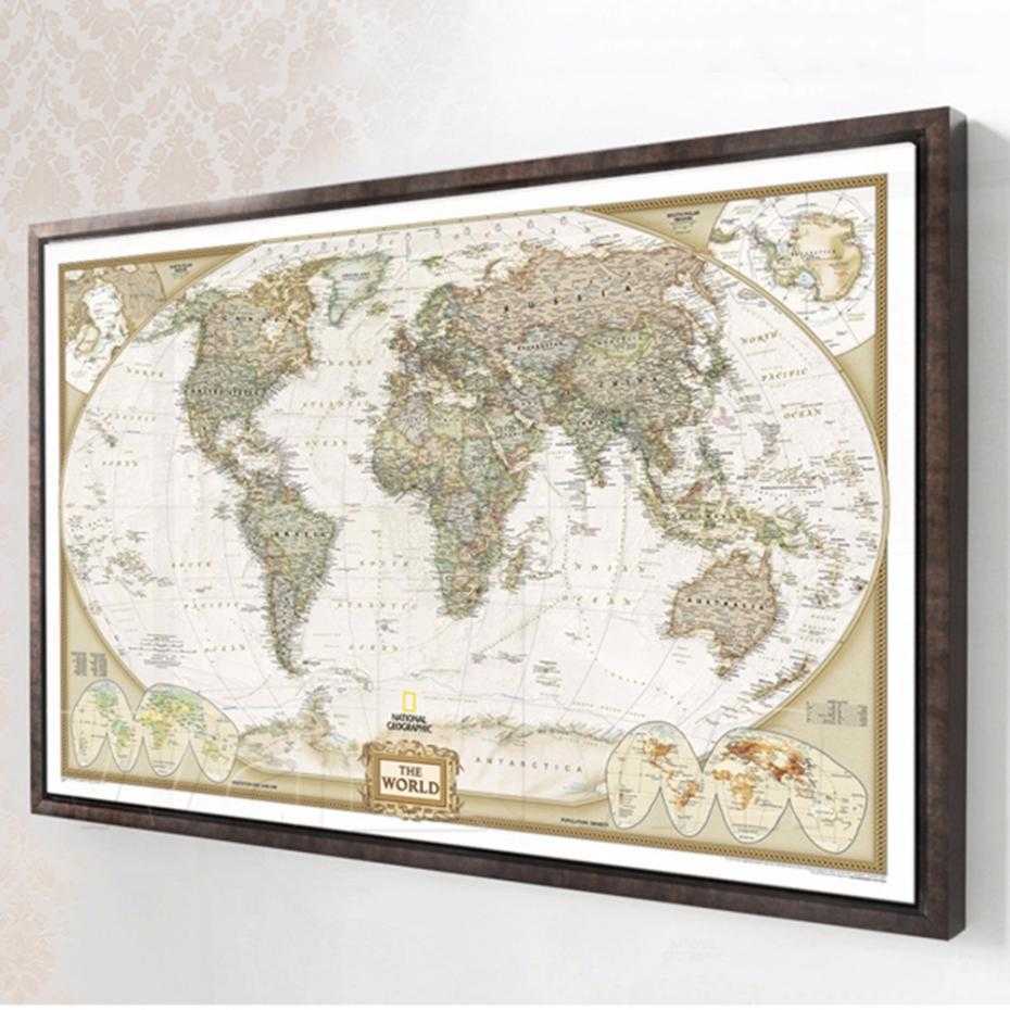 Jual Vintage World Map Canvas Print Peta Dunia Pajangan Model Klasik ...