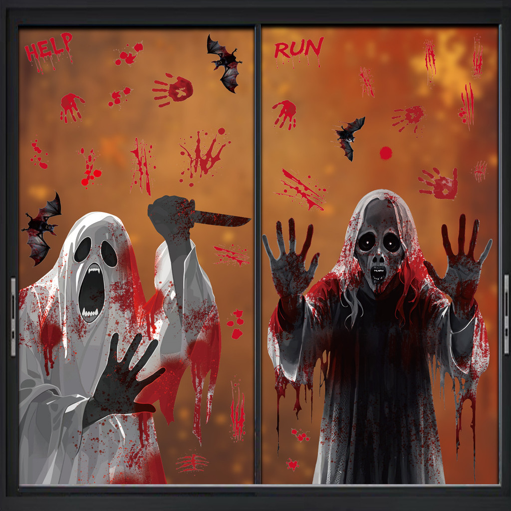 Jual 2025 Halloween Static Cling Stickers - Scary Ghost Woman Bloody ...