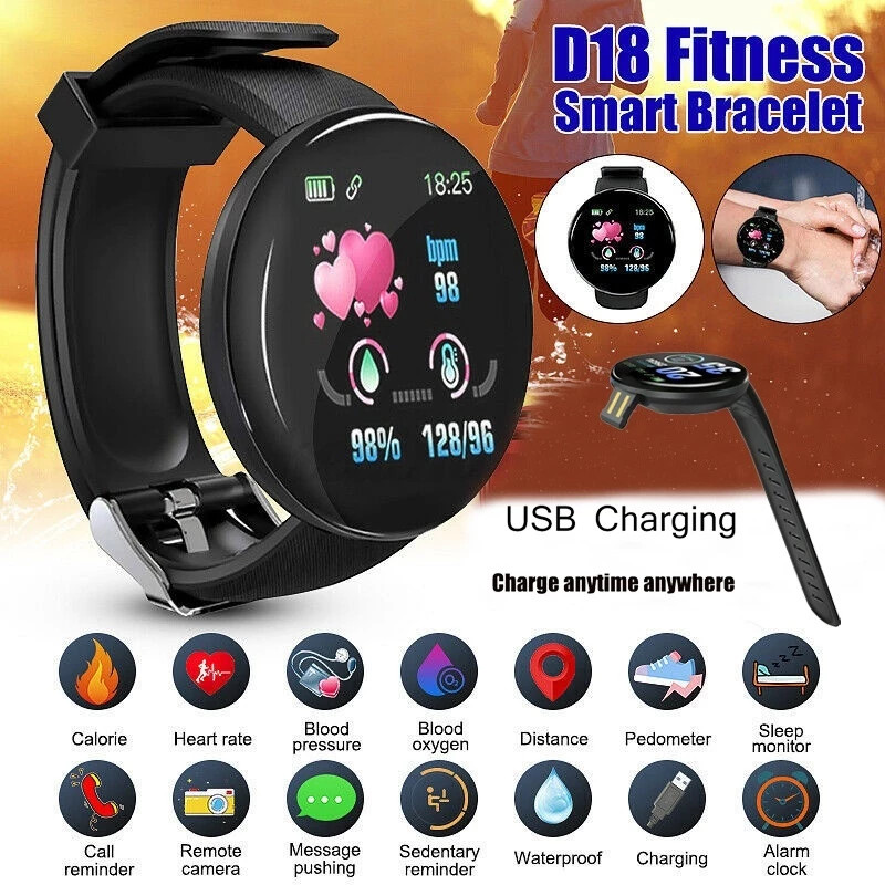 Jual COD D18 smart watch Bluetooth Heart Rate Sport Wtach Smartwatch ...