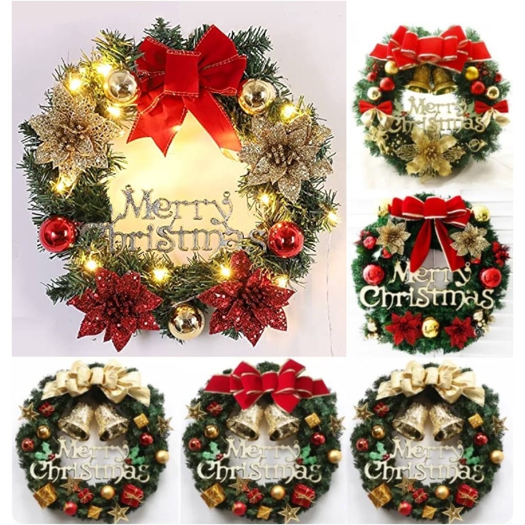 Jual BBY Garland Natal Lampu LED Christmas Wreath 20CM 30CM 40cm ...
