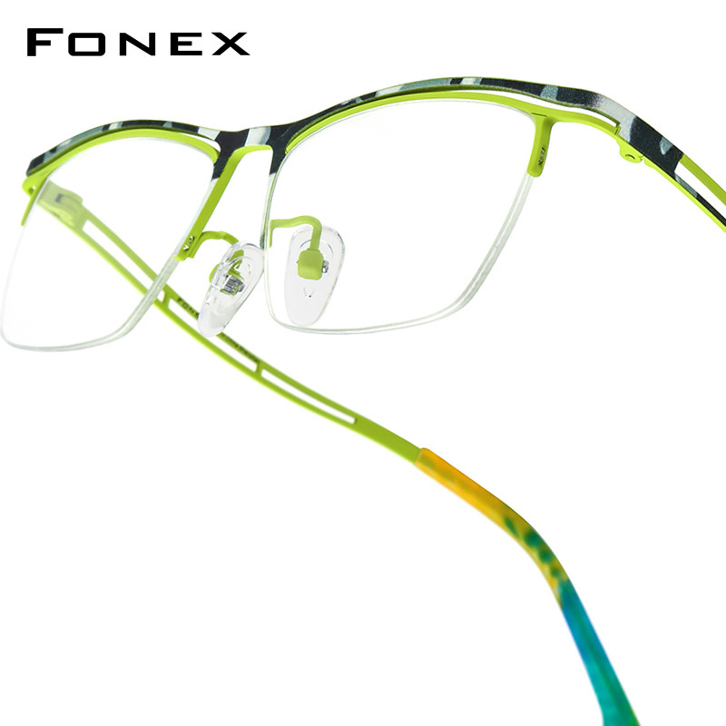Jual FONEX Titanium Glasses Frame Men 2025 New Brand Design Semi-Rimless Square Eyeglasses Half ...
