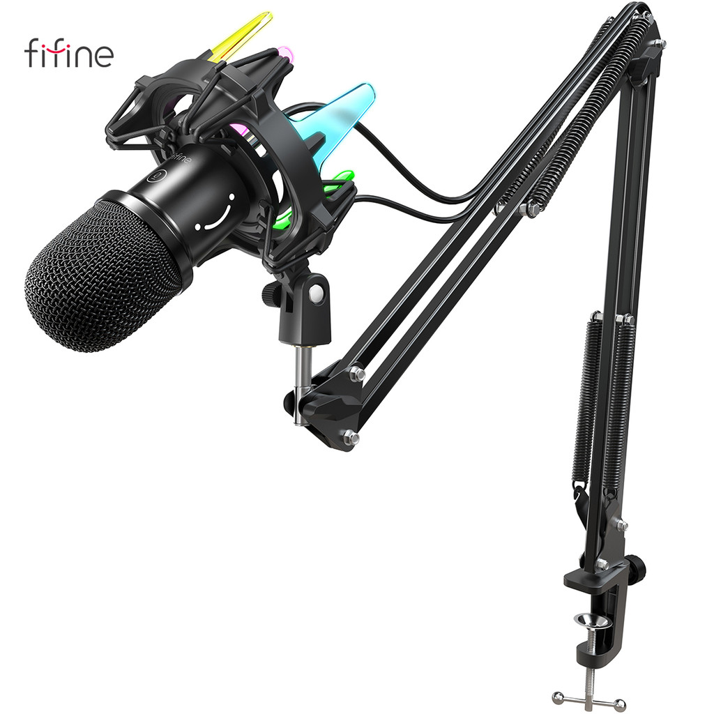 Jual FIFINE USB Dynamic Microphone Kit with Boom Arm,RGB Shock Mount ...