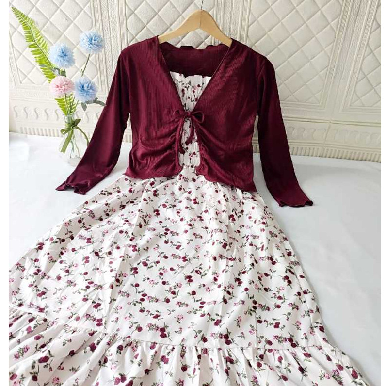 Jual FERTUSHOP Setelan Wanita Cardigan & Dress Tali/One Set Pakaian ...