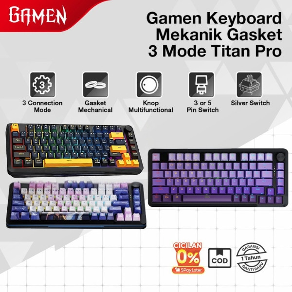 Jual GAMEN Titan Pro Keyboard Mechanical Wireless 3 Mode Gasket 81 Keys ...