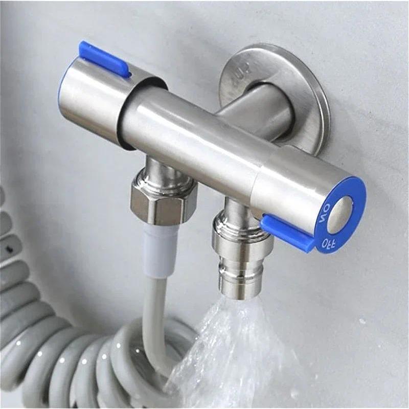 Jual Stainless Steel Double Handle Dual Control Bathroom Faucet Wall ...