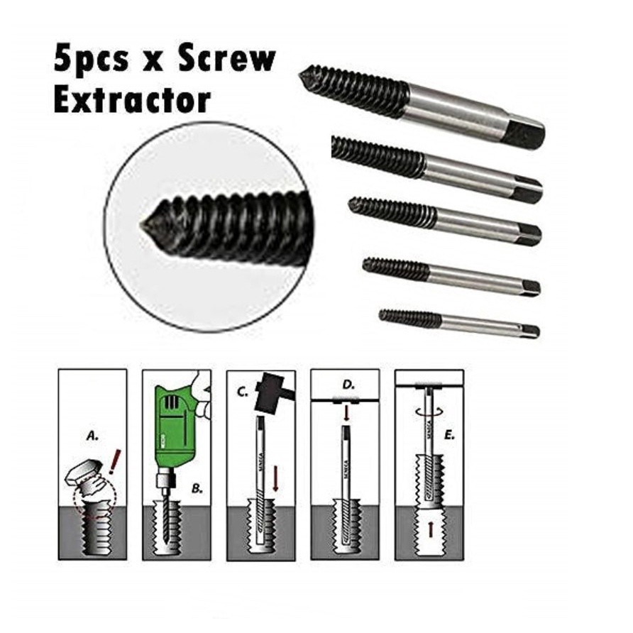 Jual Alat Buka Baut Patah Tap Balik Set 5Pcs Screw Extractor | Shopee ...