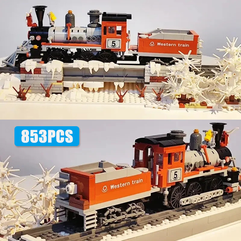Jual 853PCS Steam Train Building Blocks City Vehicle Western Snow Train ...