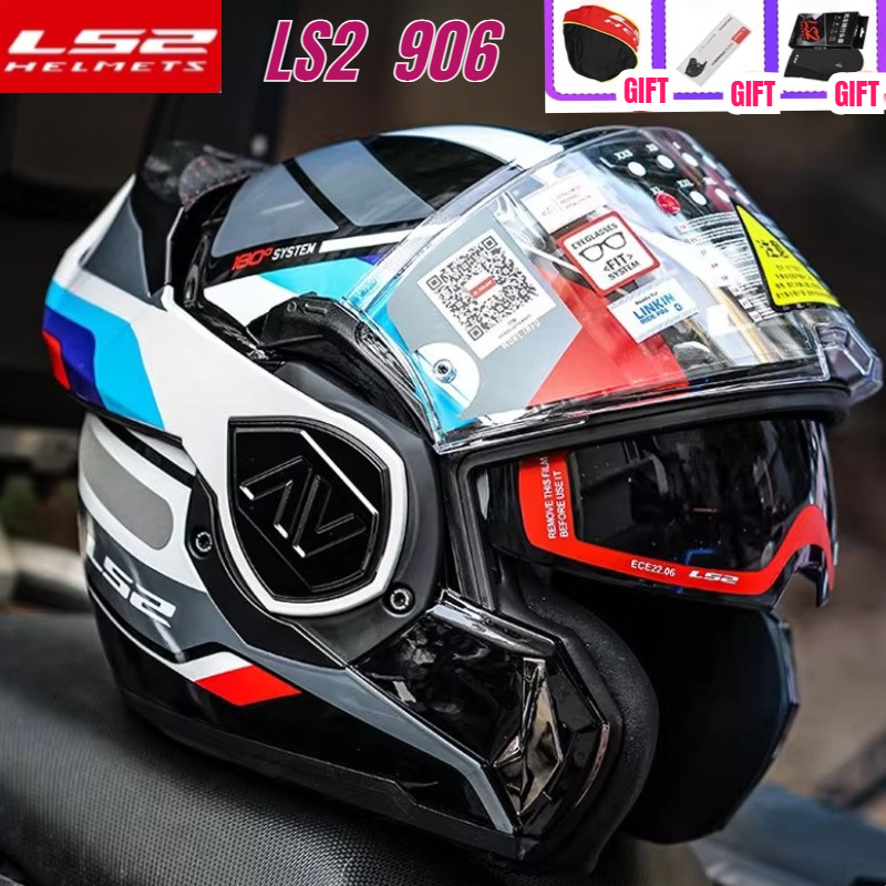 Jual LS2 Motorcycle Helmet Back Flip High-end Face Helmet Double Lens ...