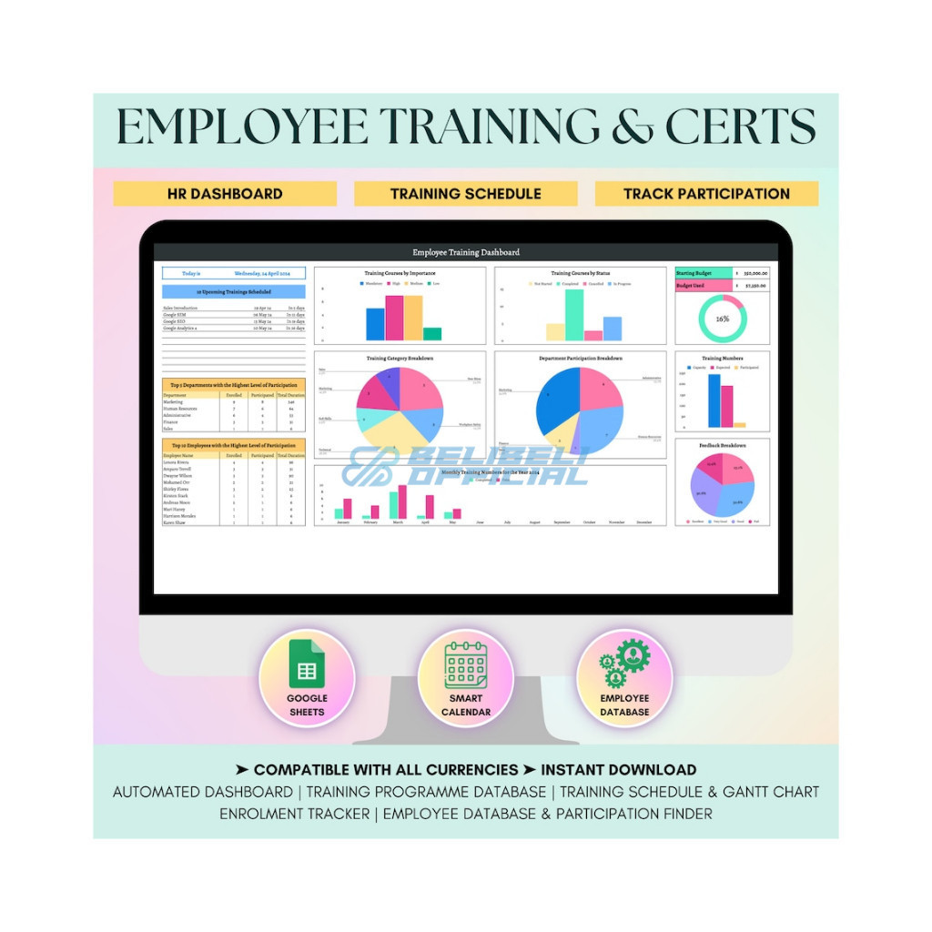 Jual HR Dashboard Employee Training & Certificate Tracker, Workforce ...