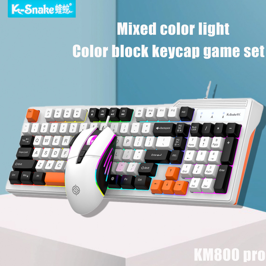 Jual K-snake KM800 Pro wired mechanical feel keyboard and mouse set RGB ...