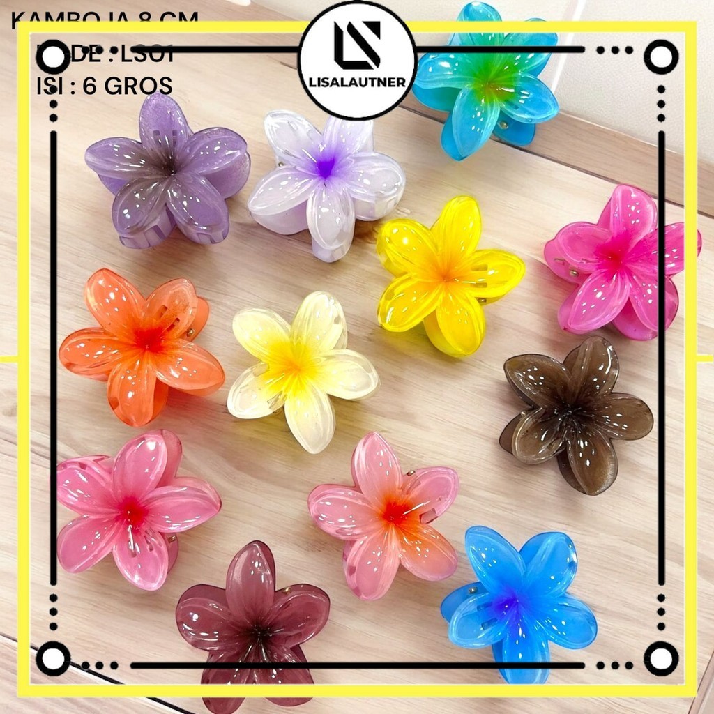 Jual 1LUSIN (12PCS) Jepit Rambut Wanita Motif Bunga Kamboja Gaya ...