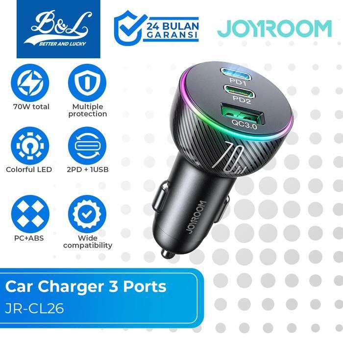 Jual Charger Mobil 3 Port 70W 2PD+1QC3.0 Colorful LED Fast Charging ...